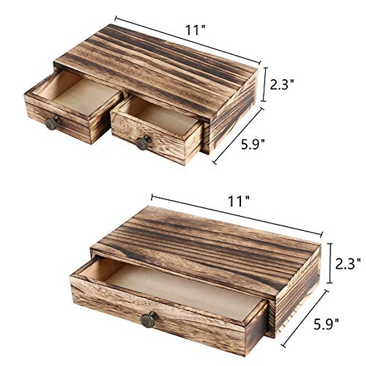 YCOCO Floating Shelf with Drawer Rustic Wood Wall Shelves for Storage and Display Multiuse,Farmhouse Decor Modern Nightstand,Set of 2,Brown