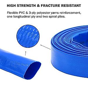 DAVCO 3" x 50 ft Pool Backwash Hose, Heavy Duty Reinforced Blue PVC Lay Flat Water Discharge Pump Hoses For Swimming Drain Pools and Clean Filters,with 1 Clamp