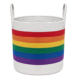 LOILAM Cotton Rope Basket, Rainbow Pride Blanket Basket, Toy Storage Basket, Woven Laundry Baskets with Handles