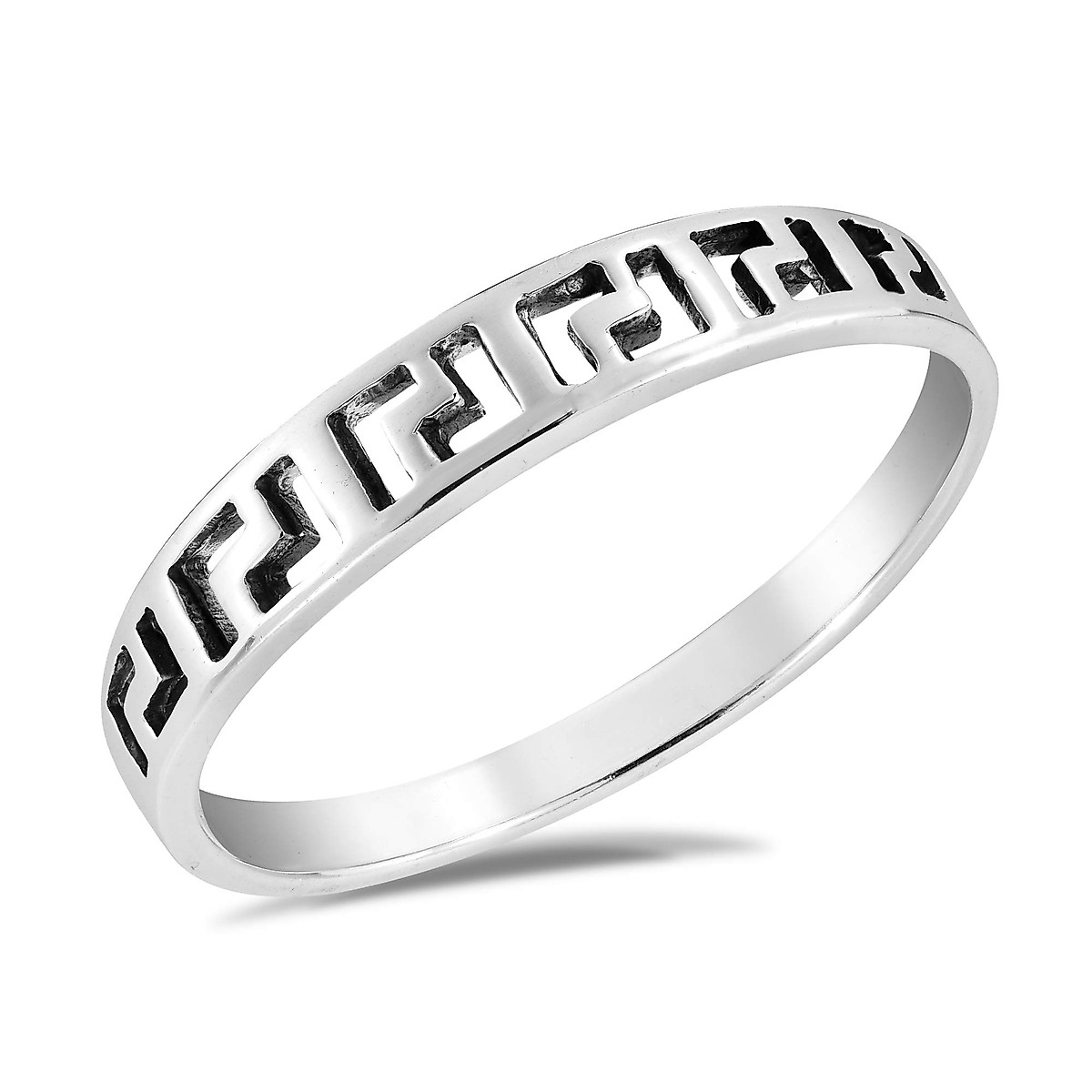 AeraVida Trendy Greek Key Simple Band .925 Sterling Silver Ring | Statement Fashion, Promise Ring, Couple Unisex Ring | Size 8