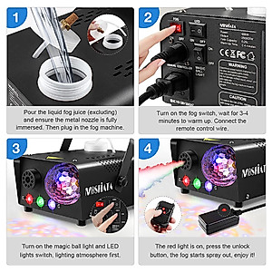 MOSFiATA Fog Machine with Disco Ball Lights 600W Smoke Machine with RGB LED lights, 2300 CFM Spray, Remote Control, Perfect for Halloween, Christmas, Wedding, Party, Club, DJ Stage Effect