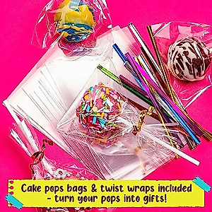 GirlZone Cake Pop Craze Kit, Kids Baking Set for Kids Ages 10-12 with Cake Pop Mold, Cake Pop Kit Stand, Cake Pop Gift Bags and Decorating Pen, Awesome Baking Gifts for Kids and Cakepops Molds Set