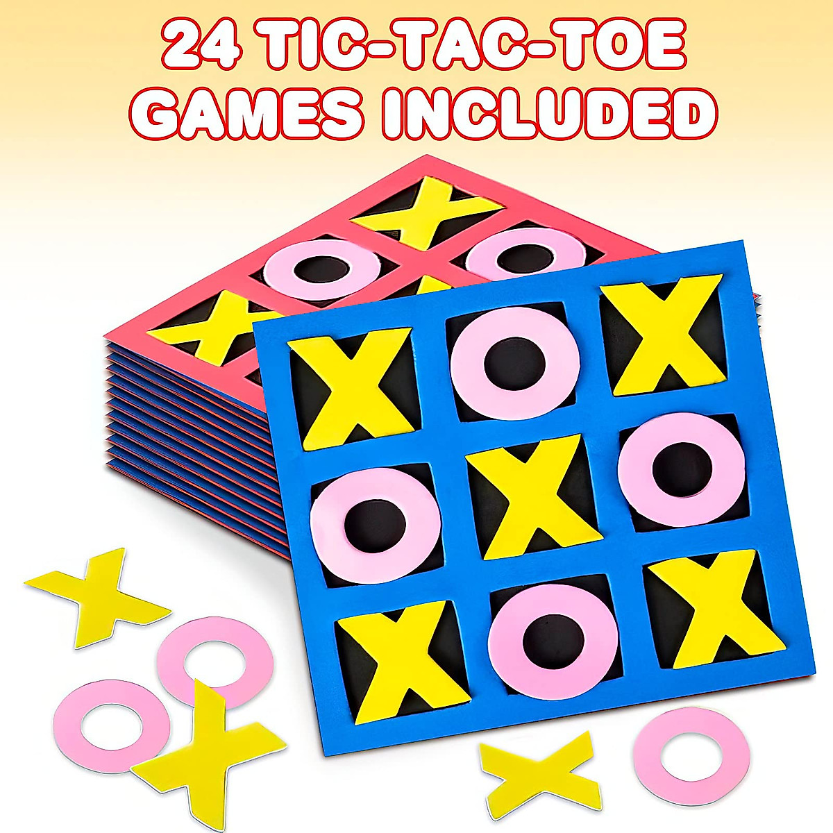 Gamie 5-Inch Foam Tic Tac Toe Mini Board Games (24 Pack) – Travel Tic Tac Toe Game for Kids, Indoor Recess Games for Classroom, Mini Board Games Bulk, Tic Tac Toe Party Favors for Kids