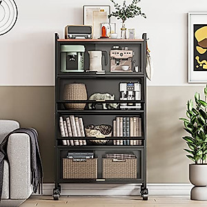 GILLAS 5-Tier Bakers Racks for Kitchen with Storage, Free-Standing Microwave Stand with Organzier Shelf, Kitchen Utility Storage Shelf with Flip Door Cabinet, Coffee Bar Cabinet, Black, Medium