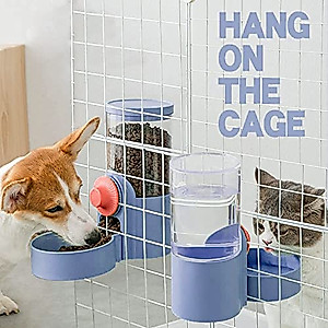 Aarpurt 35oz Hanging Automatic Food Water Dispenser, Gravity Auto Feeder Waterer Set, Water Food Bowl for Cage Pet for Dog Cat Rabbit Chinchilla Ferret