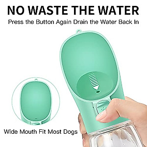 Airoto Dog Water Bottle, 12OZ Portable Water Bowl for Dog Leak Proof Dog Water Dispenser for Walking, Hiking & Travel Food Grade Plastic (Green)