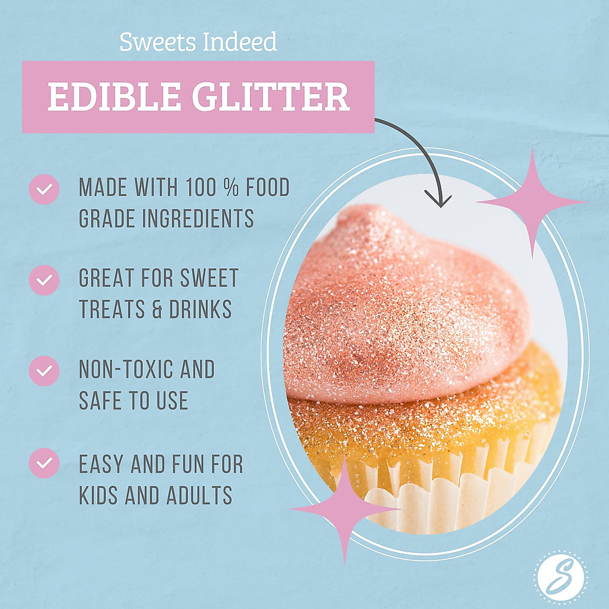 Sweets Indeed Edible Glitter, Perfect for Drinks, Cocktails, Beverages & Cake Decorating, Dessert Cake Topper, 4 grams (Rose Gold, 4g)
