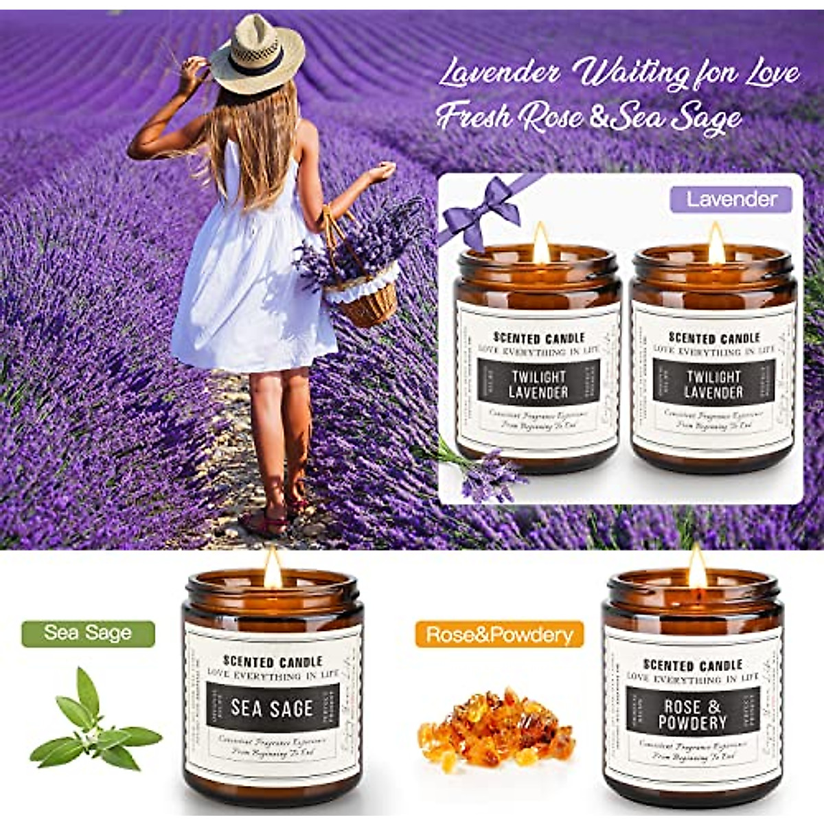 4 Pack Candles for Home Scented Sage and Lavender Candles Natural Soy Wax Relaxing Candle, Sage Candles for Cleansing House, House Warming Gifts New Home, Valentine's Day, Mother's Day Gift