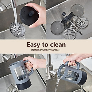 YOLIFE French Press Coffee Maker, 21 oz Small Coffee Tea Press with Heat-resistant Borosilicate Glass, 4-Level Filtration Systems, Portable Coffee Pot for Camping Travel Gifts, Grey and Black