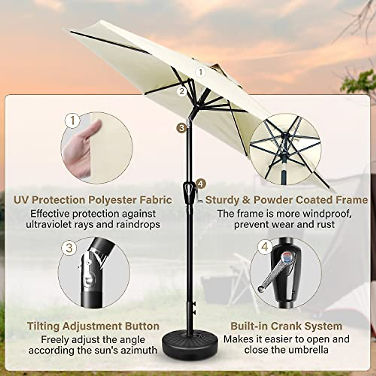 Simple Deluxe 2 Pack 9' Patio Outdoor Table Market Yard Umbrella with Push Button Tilt/Crank, 8 Sturdy Ribs for Garden, Deck, Backyard, Pool, Beige 2Pack