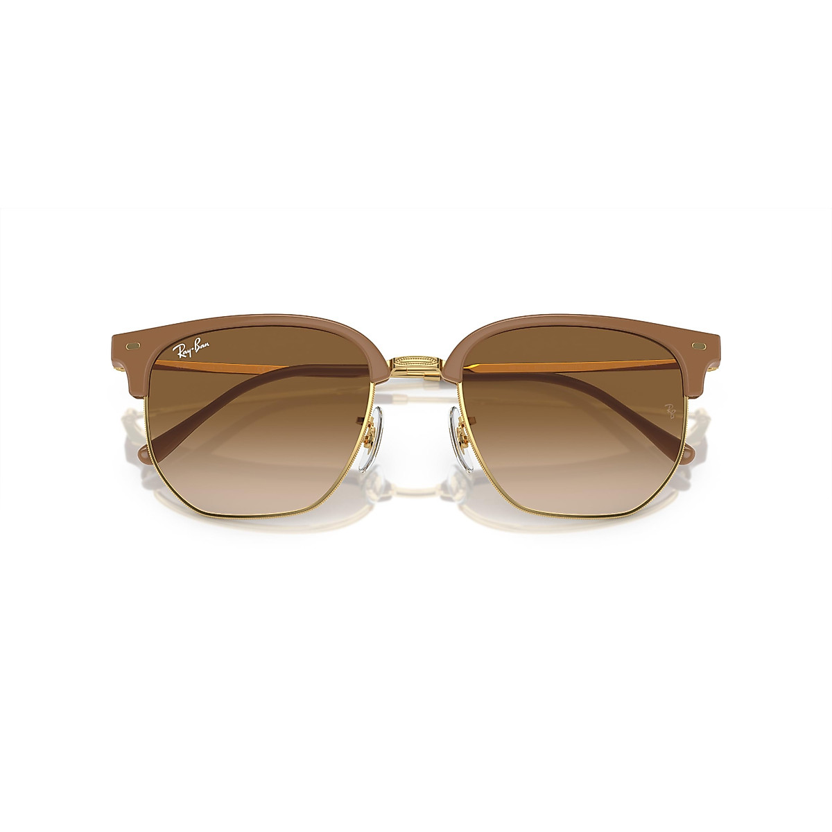 Ray-Ban RB4416 New Clubmaster Square Sunglasses, Beige On Gold/Brown Gradient, 51 mm