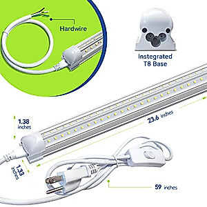 Monios-L LED Shop Light 2FT 20W, Linkable Utility Ceiling Lights,V-Shaped 2500lm 5000K Daylight,T8 Integrated Fixtures LEDs Tubes, Garage Lighting for Workshop,Work Bench,Basement,Plug & Play 6-Pack
