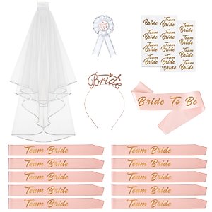 Fontien Bride to Be Bachelorette Party Supplies, 16pcs Bachelorette Party Decorations Kit Bride to Be Sash Veil Tiara Tattoos for Bridal Shower Wedding Decorations, Rose Gold