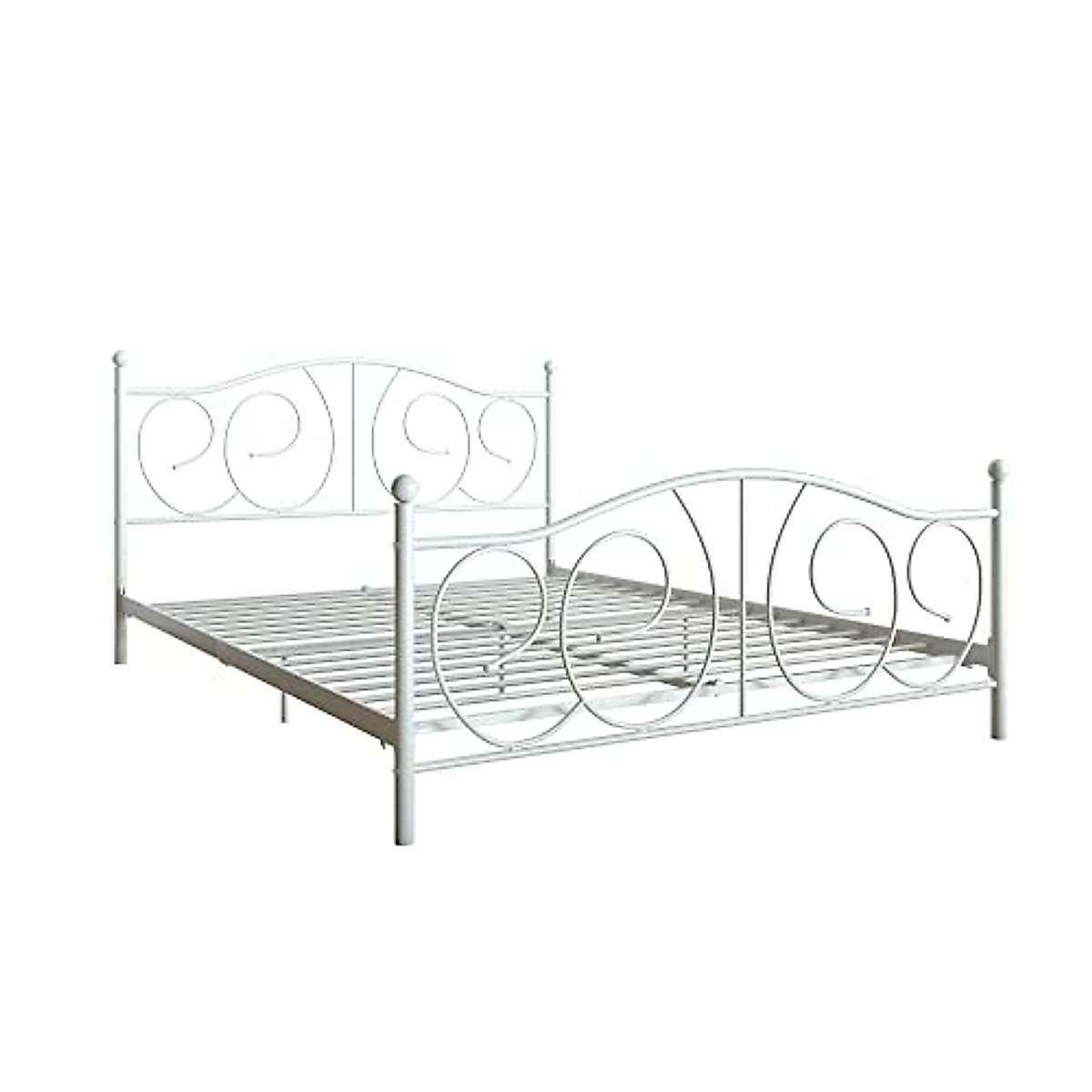 DHP Victoria Metal Platform Bed with Decorative Accent Headboard and Footboard, Adjustable Base Height for Underbed Storage, No Box Spring Needed, Queen, White