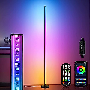 ELINKUME Corner Floor Lamp, RGB LED Floor Lamp with Music Sync and Color Changing, Remote & APP Control Ideal for Living Rooms, Bedrooms, and Gaming Rooms