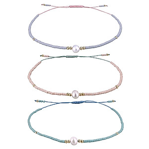 KELITCH Women Friendship Bracelets Miyuki Beads Strand Bracelets Handmade Fashion 3 Pcs Pearl Bracelets Bangles