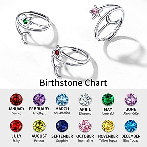 ChicSilver 925 Sterling Silver Open Adjustable Ring Dainty Star and Moon Ring March Birthstone Stackable Knuckle Rings Created Aquamarine Jewelry for Women
