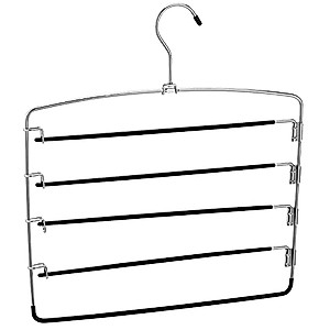 JAPCHET 6 Pack Pants Hangers Non Slip Space Saving Pants Hangers 5 Layers Stainless Steel Pants Hangers Swing Arm Space Saver Clothing Hangers Closet Organizer for Scarfs Trousers Ties, Black