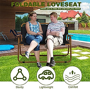 BIGTREE 2-Person Folding Chairs Portable Outdoor Camping Durable Fishing Loveseat Chair for Patio Lawn Picnic BBQ Beach Support 400 lbs - Black