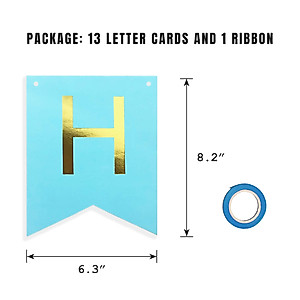 Blue Happy Birthday Banner, Shimmering Gold Letters, Happy Birthday Bunting Banner for Party Decorations, Swallowtail Flag Happy Birthday Sign for Kids Boys Adults Birthday