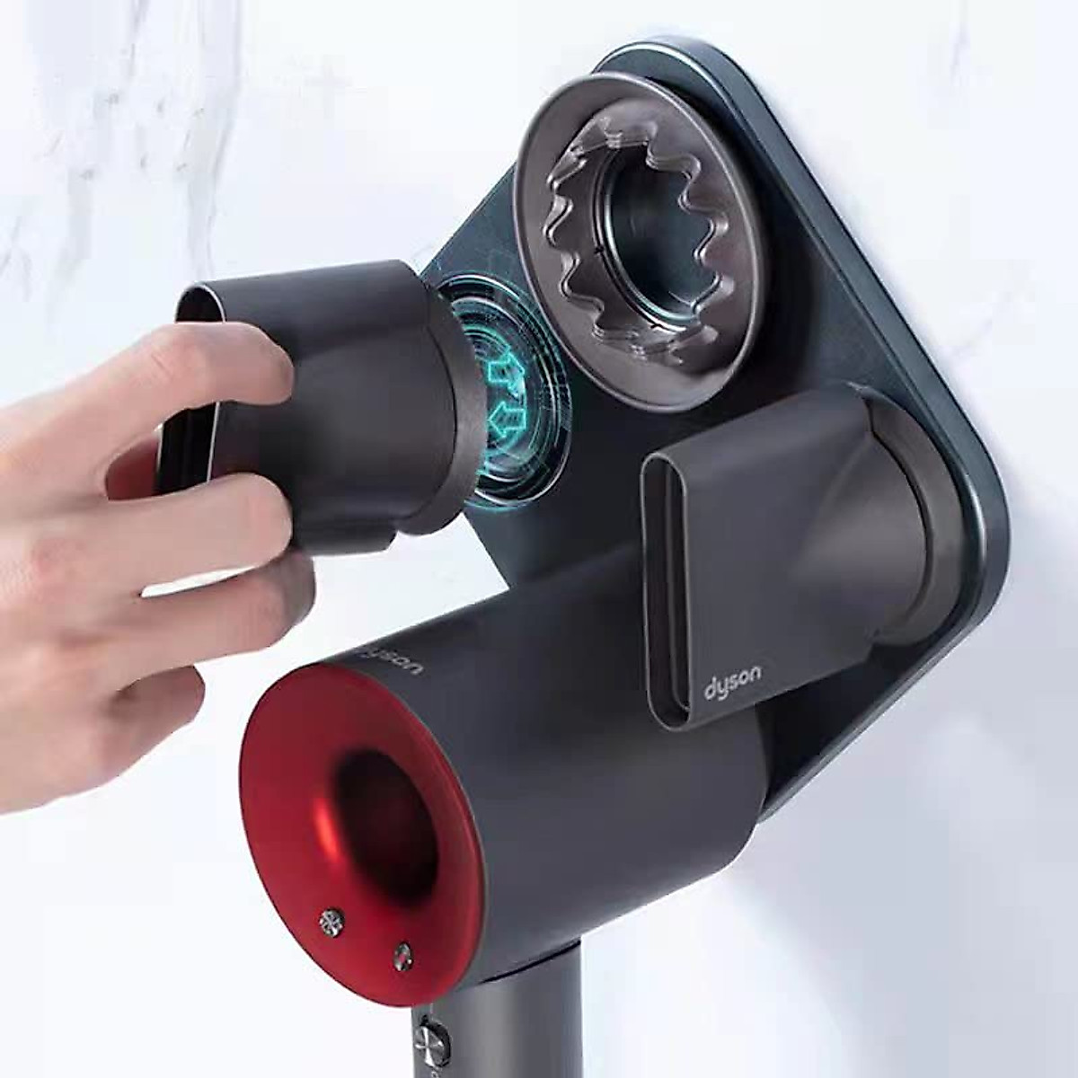 Wall Mount Holder for Dyson Hair Dryer,Magnetic Wall Bracket Frame for Dyson Supersonic Hair Blow Dryer,Accessories Organizer Storage Bracket Rack Fits Curler Diffuser,Nozzles and Power Cable(Black)