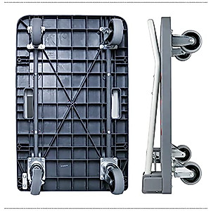 Generic Foldable Push Hand Cart Portable Platform Truck Plastic Panel Push Cart with Metal Foldable Handle Flatbed Hand Trolley for Warehouse Factory Moving D, Large