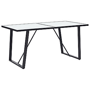 WHOPBXGAD Dining Table,Kitchen Tables, Dining Room counters Suitable for Kitchen, Dining Room, Living Room,White 63"x31.5"x29.5" Tempered Glass