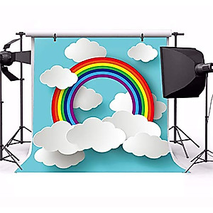 AOFOTO 6x6ft Cartoon Rainbow Clouds on Blue Paper Backdrop for Photography Girl Boy Baby Shower Photo Booth Kids Children Birthday Party Decoration Wallpaper Photo Studio Props