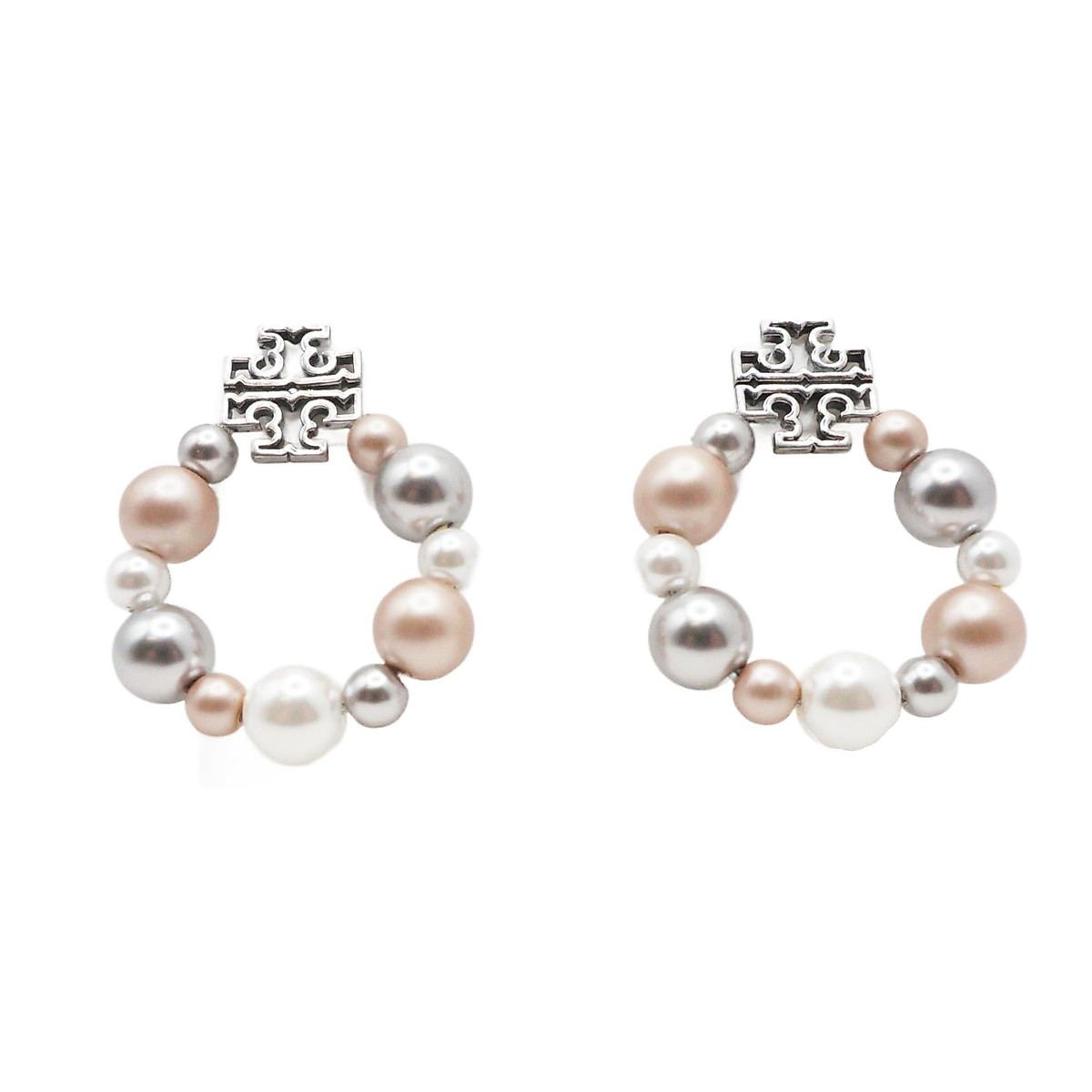 Tory Burch 86972 Britten Multicolor Pink/Grey/White With Silver Hardware Pearl Women's Statement Earring