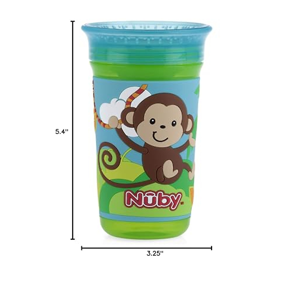 Nuby 360 Degree Easy Sip 3D Grip Wonder Cup with Printed Silicone Sleeve, 10 Oz, Monkey