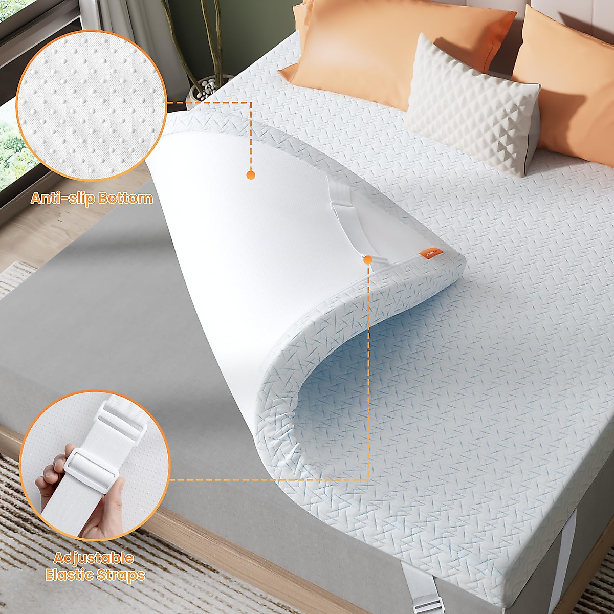 Maxzzz 2 Inch King Size Firm Mattress Topper, Cooling Gel Memory Foam Mattress Topper for Pressure Relief, Extra Firm Mattress Topper Non-Slip Design with Removable & Washable Cover, CertiPUR-US