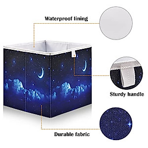 Kigai Starry Sky Moon Stars Storage Bin Closet Organizers Collapsible Toy Storage Cube for Home Organization Shelf Store Bins Container, 11" x 11" x 11"