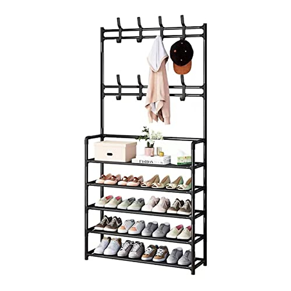 Shoe Rack For Closet,Shoe Organizer With Hat Bag Coat Hanger Racks,Entryway Stand Shelf For Shoes Storage And Organization, 5 tiers (60cm)