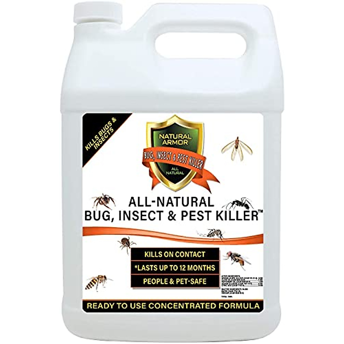 Natural Armor Natural Bug, Insect & Pest Killer & Control Including Fleas, Ticks, Ants, Spiders, Bed Bugs, Dust Mites, Roaches and More for Indoor and Outdoor Use, 128 oz Gallon Refill Case of 4