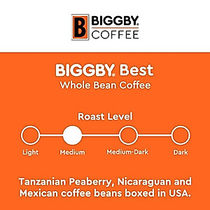 BIGGBY® COFFEE Whole Roasted Coffee Beans | Medium Roast BIGGBY® BEST Flavor, 2.5lb/40oz Bag | Farm-Direct Tanzanian Peaberry, Nicaraguan and Mexican Coffee Beans Boxed in USA