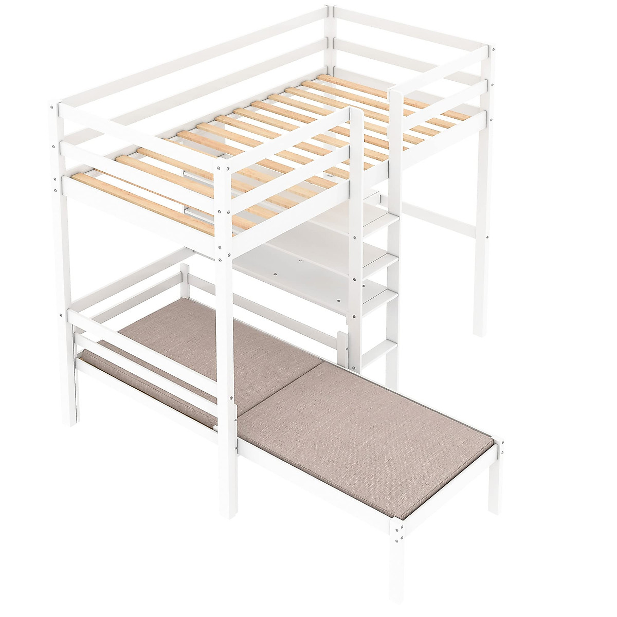 Harper & Bright Designs Twin Loft Bed with L-Shape Desk, Convertible Twin Bunk Bed with Shelves and Ladder, for Kids Teens Adults (White)