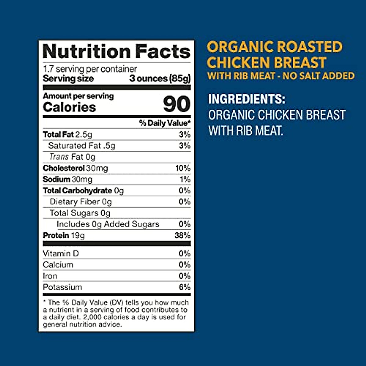 Wild Planet Organic Roasted Chicken Breast, Skinless and Boneless, No Salt Added, 100% chicken breast, 5 Ounce