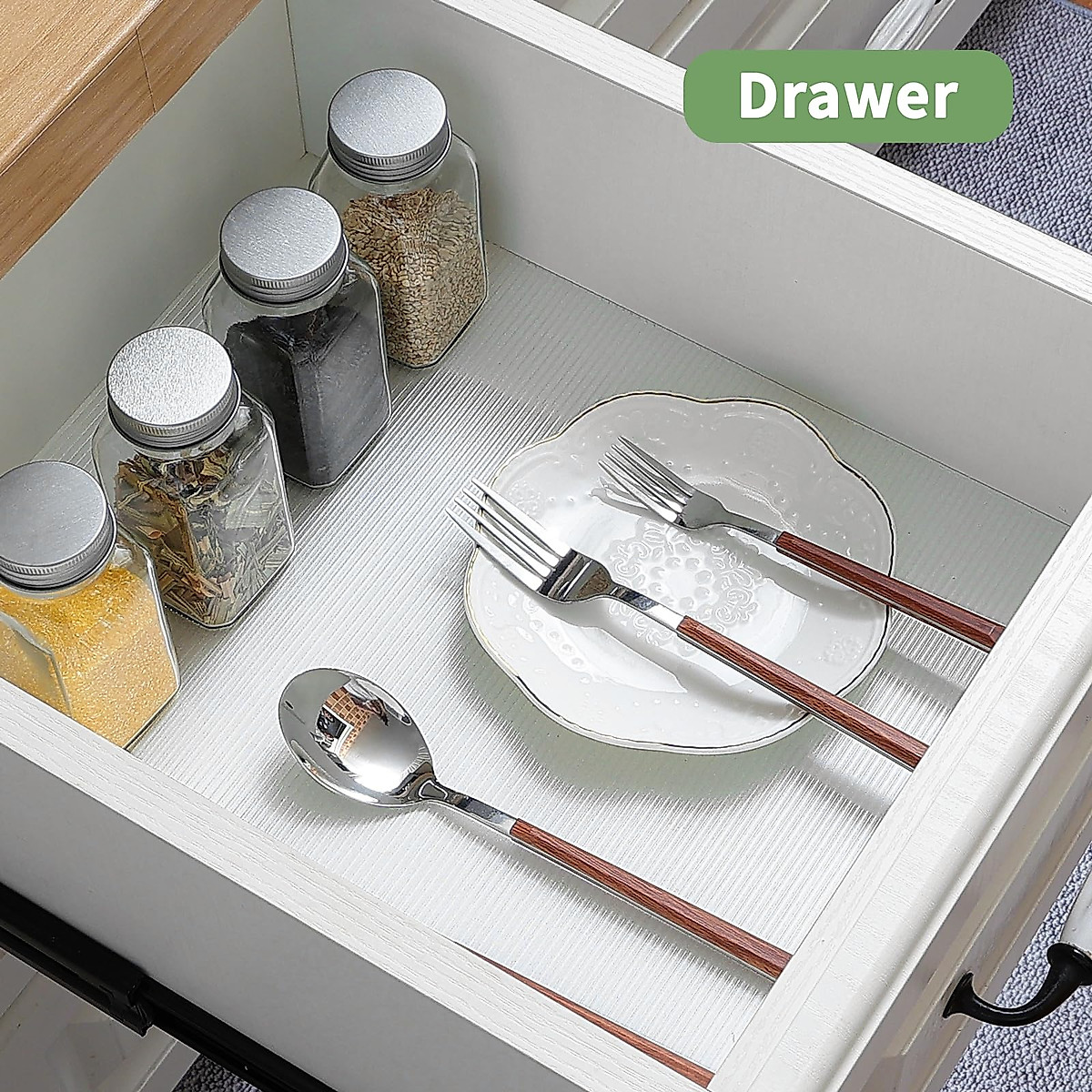 wohomuke Shelf Liners 19 inch x 20 ft Shelf Liners for Kitchen cabinets nonstick Shelf Lining Drawer Mats EVA Protector for Cupboard (Clear Ribbed,19 inch x 20 ft)