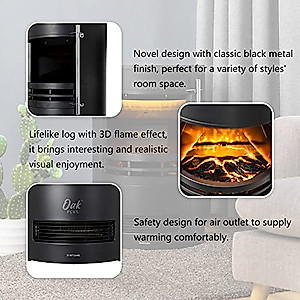 Oak PLUS Freestanding Electric Fireplace with 3D Flame Log Effect, Portable Indoor Space Heater Stove, 25.5" H, Black
