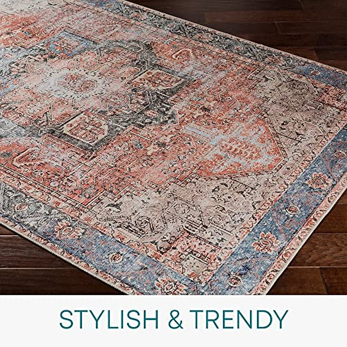 Artistic Weavers Suri Vintage Washable Area Rug,6'7" x 9',Rust/Blue