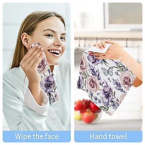 FUGIDOG Watercolor Lavender Rose Washcloths Set of 2-12 X 12 Inch Highly Soft & Absorbent Cotton Wash Cloths Face Towel Bath Hand Towels for Bathroom Spa Gym Kitchen