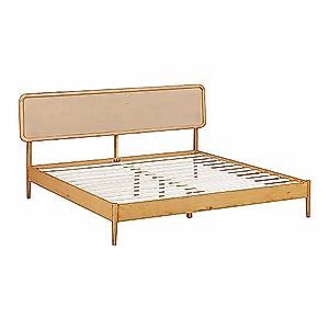 NTC Lupin Wooden Bed Frame with Headboard, Solid Oak Foundation with Silent Slats and Wood Central Supports, 800 Lb Capacity, Effortless Assembly, King - Rustic Oak