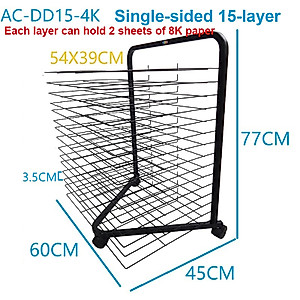 Drying Rack, 15-Shelf Mobile Classrooms Drying Rack with Detachable Steel Wire Shelves for Works of Art Studios and Home Use, Drying & Print Racks, Black Powder Coated Finish