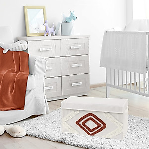 Sweet Jojo Designs Boho Diamond Boy Girl Small Fabric Toy Bin Storage Box Chest Baby Nursery Kids Room - Ivory Burnt Orange Rust Off White Diamond Tufted Bohemian Farmhouse Southwest Shabby Chic