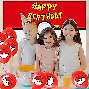 Poke Party Supplies-33pcs Poke Latex Balloons,Poke Foil Balloons and Poke Backdrop for Poke Birthday Party Decorations