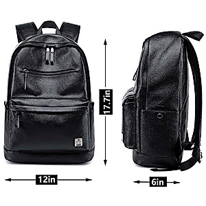 weiatas Black Leather Laptop Backpack for Men Women School College Bookbag for Student Computer Rucksack for Work Fits 15.6 Inch Laptop