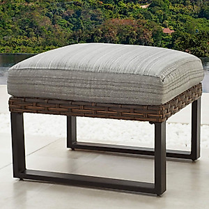 PatioFestival Patio Ottoman Outdoor Cushioned Wicker Foot Stool with All Weather Galvanized Steel (Grey, 23.6" W x 23.6" D x 13.7" H)