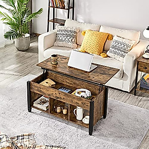 Yaheetech Lift Top Coffee Table with Hidden Compartment & Shelf, Lift Tabletop Dining/Center Table for Living Room Reception, Rustic Brown, 41inch L