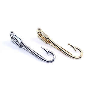 ZUNON Fishing Hooks Tie Clips Bar Tacks Mens Silver Golden Tone Leisure Fishermen Sportsmen Fathers Dad Husband Activities