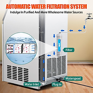 Commercial Ice Maker Machine, 120lbs/24H Counter Ice Maker with 24LBS Storage Bin, 12min Quick Ice Dispensing, Freestanding Ice Maker with LED Digital Display for Home Office Restaurant Bar